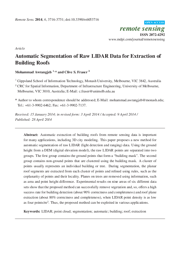 (PDF) Automatic Segmentation of Raw LIDAR Data for Extraction of Building Roofs