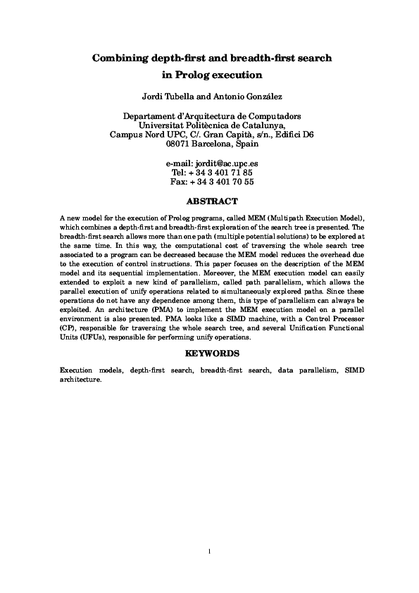 Pdf Combining Depth First And Breadth First Search In Prolog Execution
