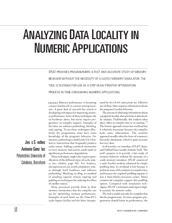 (PDF) Analyzing data locality in numeric applications