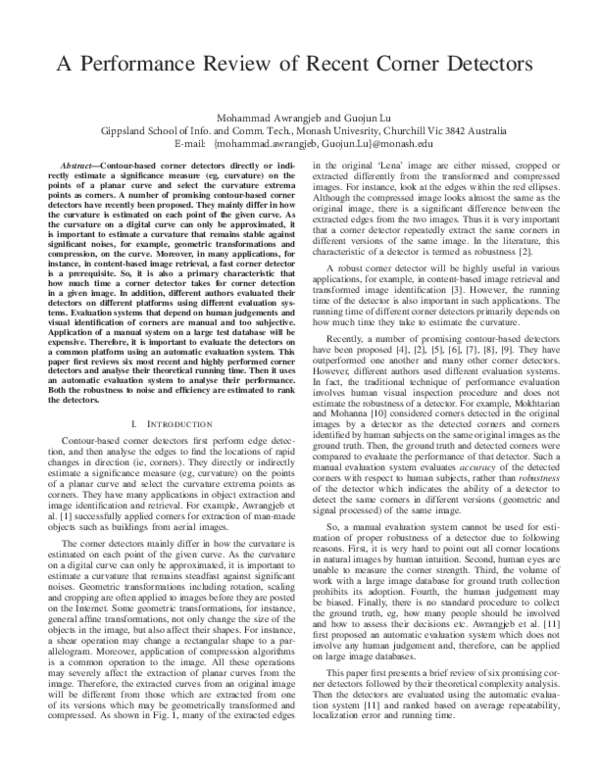 Pdf A Performance Review Of Recent Corner Detectors