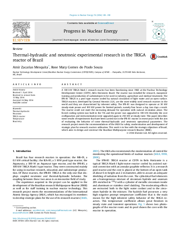 (PDF) Thermal hydraulic analysis of the IPR-R1 TRIGA research reactor using a RELAP5 model