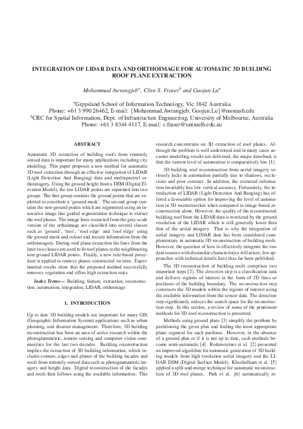 (PDF) INTEGRATION OF LIDAR DATA AND ORTHOIMAGE FOR AUTOMATIC 3D BUILDING ROOF PLANE EXTRACTION