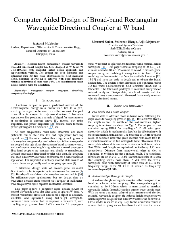 Pdf Computer Aided Design Of Broad Band Rectangular Waveguide Directional Coupler At W Band