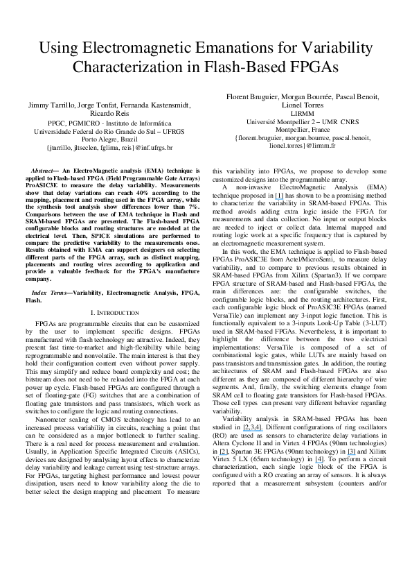(PDF) Using electromagnetic emanations for variability characterization in Flash-based FPGAs