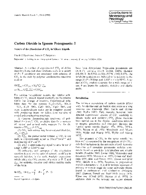 (PDF) Carbon Dioxide in igneous petrogenesis: I