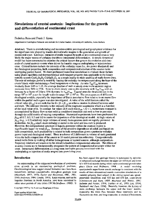 (PDF) Simulations of crustal anatexis: Implications for the growth and ...
