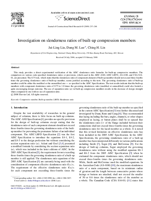 (PDF) Investigation on slenderness ratios of built-up compression members