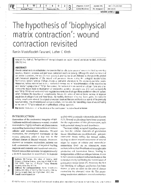 (PDF) The hypothesis of ‘biophysical matrix contraction’: wound ...