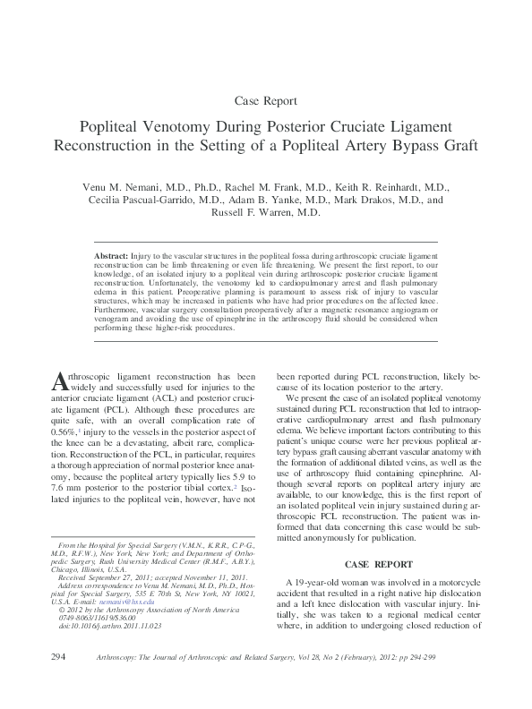 (PDF) Popliteal Venotomy During Posterior Cruciate Ligament ...