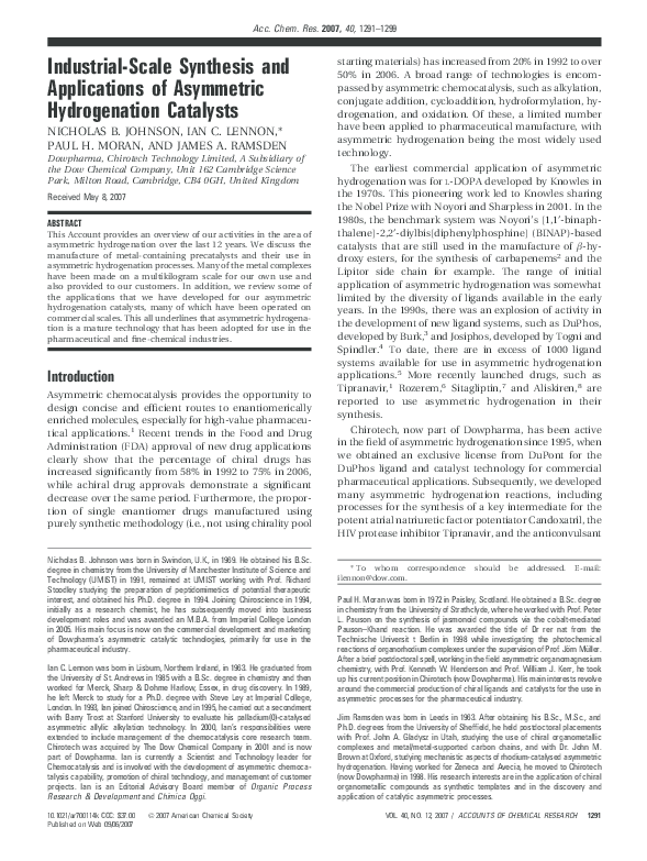 (PDF) Industrial-scale synthesis and applications of asymmetric hydrogenation catalysts