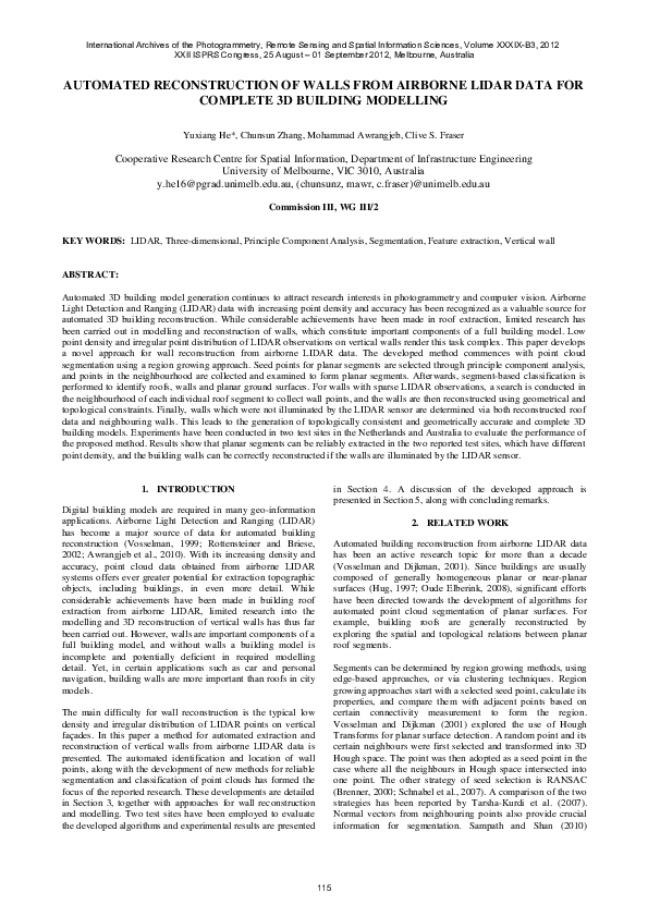 Pdf Automated Reconstruction Of Walls From Airborne Lidar Data For Complete 3d Building Modelling