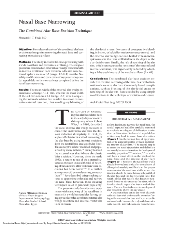 (PDF) Nasal Base Narrowing The Combined Alar Base Excision Technique