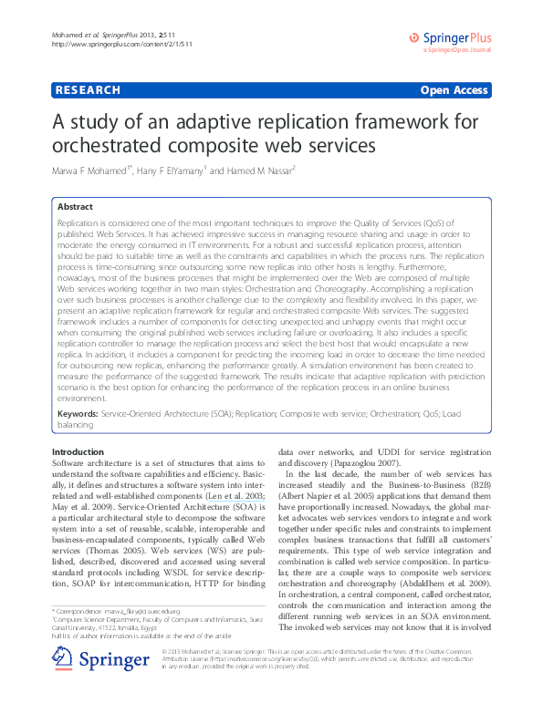 (PDF) A study of an adaptive replication framework for orchestrated composite web services
