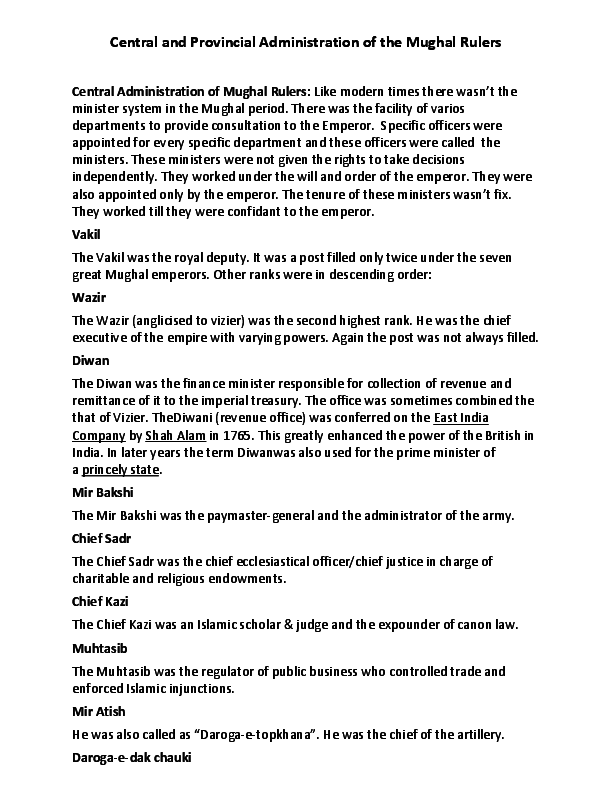 (PDF) Central and Provincial Administration of the Mughal Rulers