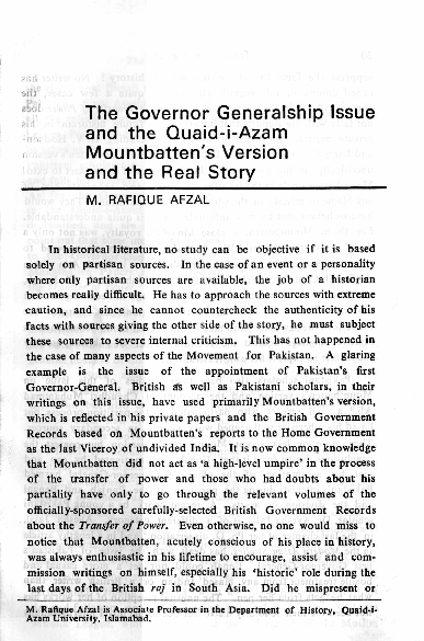 (PDF) The Governor Generalship Issue and the Quaid-i-Azam Mountbatten's ...