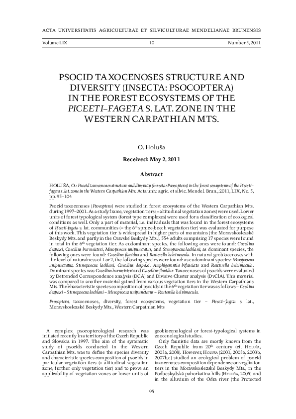 (PDF) Psocid taxocenoses structure and diversity (Insecta: Psocoptera ...