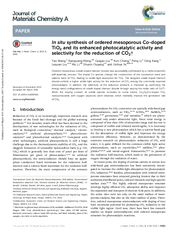 (PDF) In situ synthesis of ordered mesoporous Co-doped TiO2 and their ...