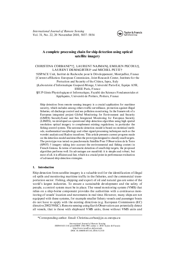Pdf A Complete Processing Chain For Ship Detection Using Optical