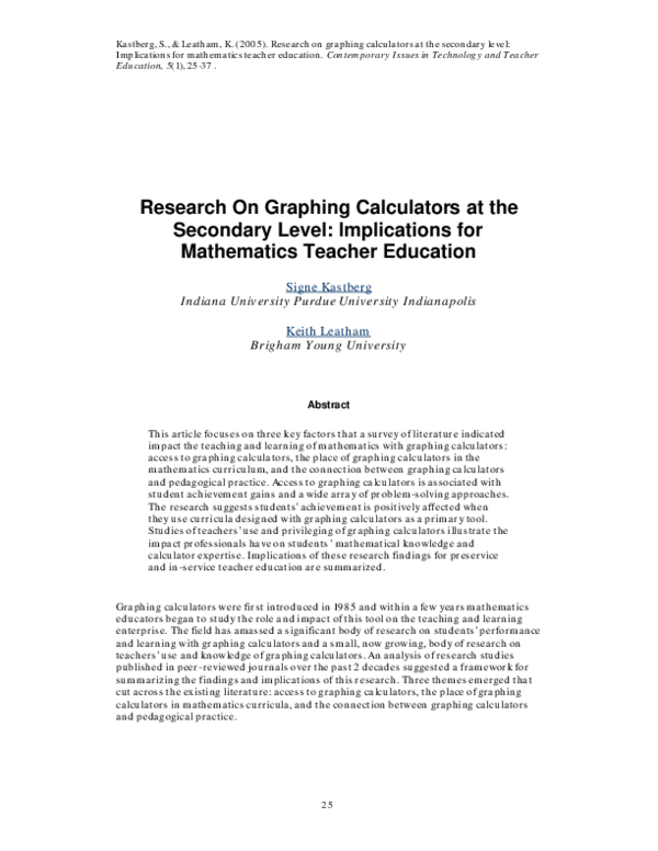 (PDF) Research on graphing calculators at the secondary level ...