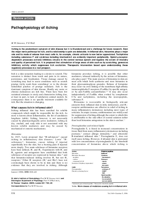 (PDF) Pathophysiology of itching
