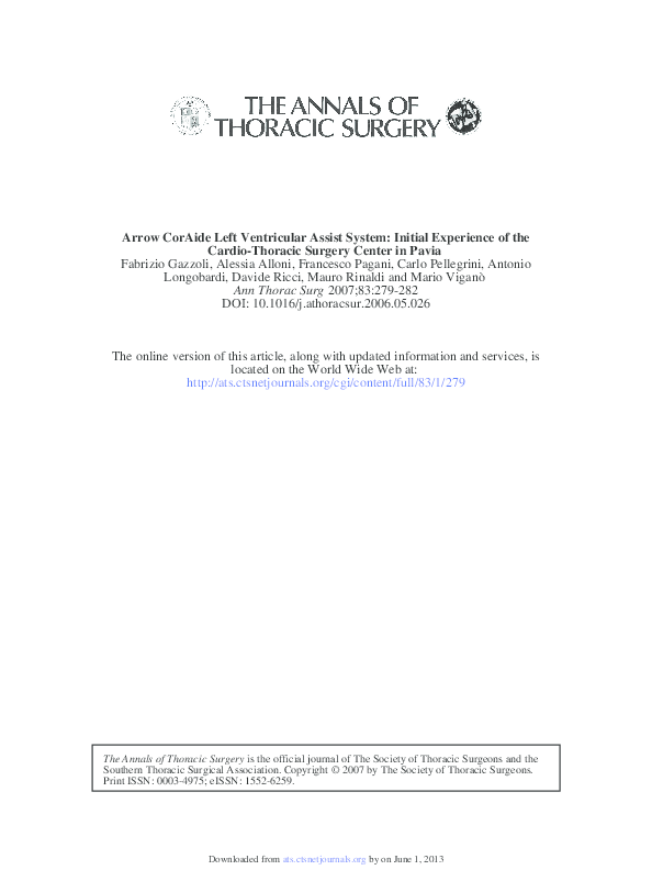 (PDF) Arrow CorAide Left Ventricular Assist System: Initial Experience ...