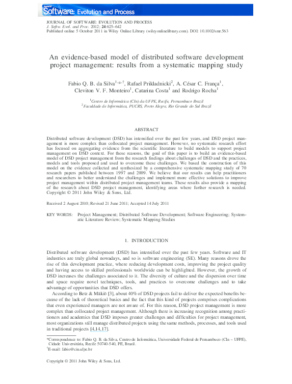 (PDF) An evidence‐based model of distributed software development project management: results ...