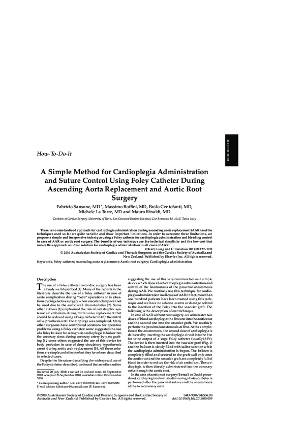 (PDF) A Simple Method for Cardioplegia Administration and Suture ...