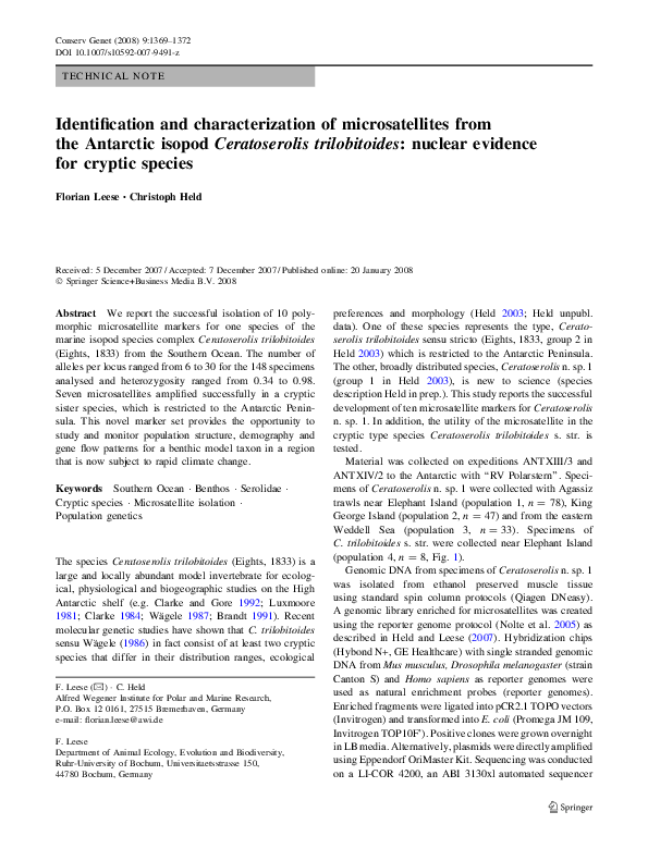 (PDF) Identification and characterization of microsatellite markers for ...