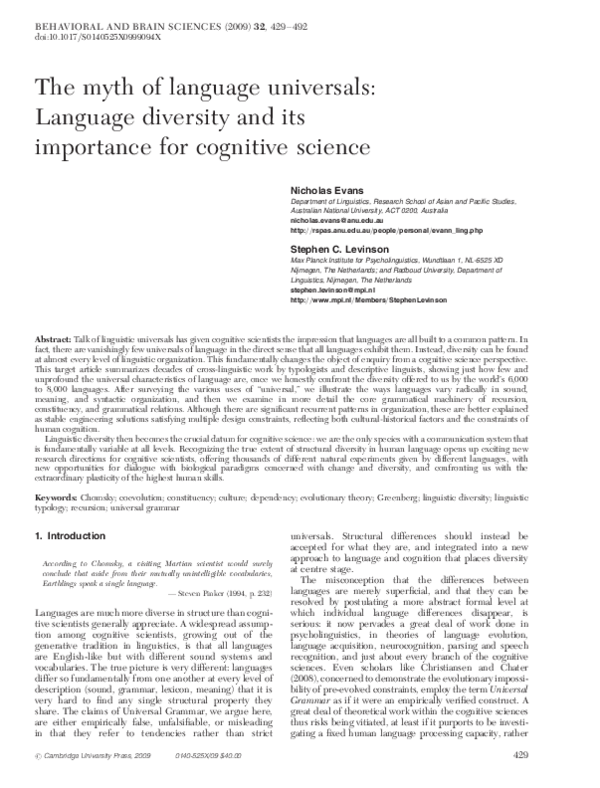 (PDF) The myth of language universals: Language diversity and its ...