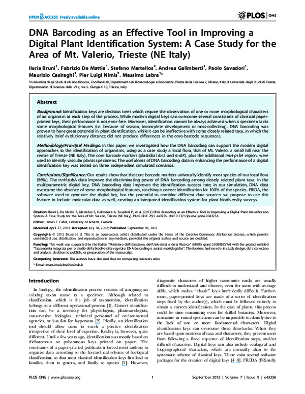 (PDF) DNA barcoding as an effective tool in improving a digital plant ...