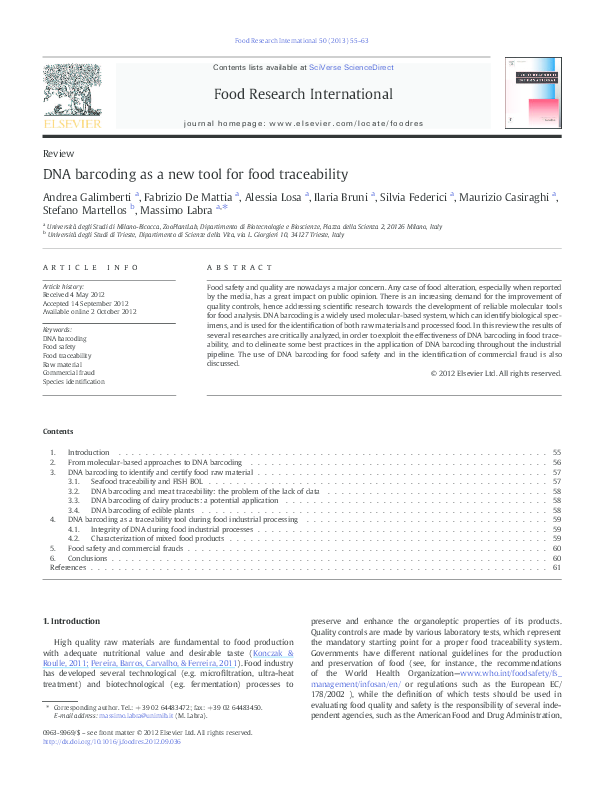 (PDF) DNA barcoding as a new tool for food traceability