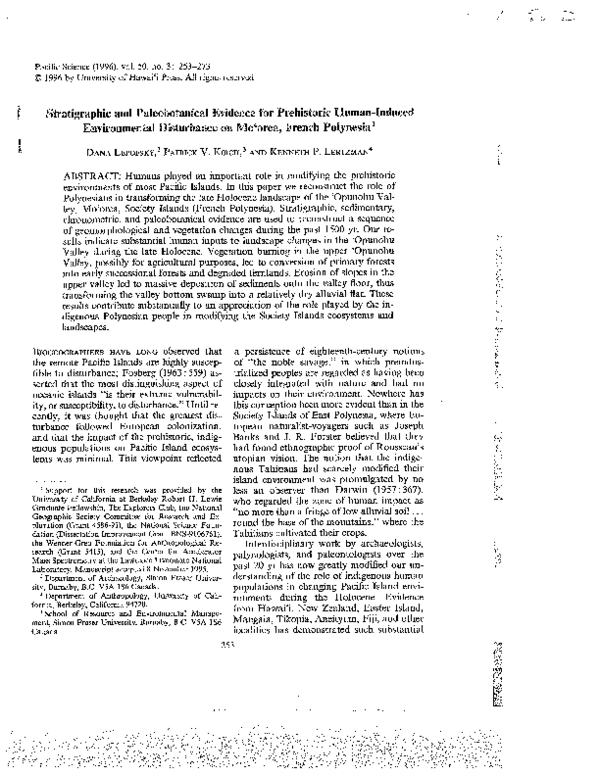 (PDF) Stratigraphic and paleobotanical evidence for prehistoric human ... (PDF) Stratigraphic and paleobotanical evidence for prehistoric human ...