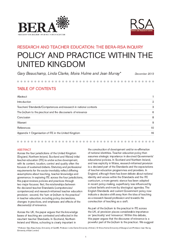 (PDF) Research and Teacher Education: The BERA-RSA Inquiry. Policy and ...