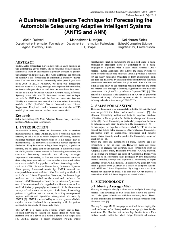 (PDF) A Business Intelligence Technique for Forecasting the Automobile Sales using Adaptive ...