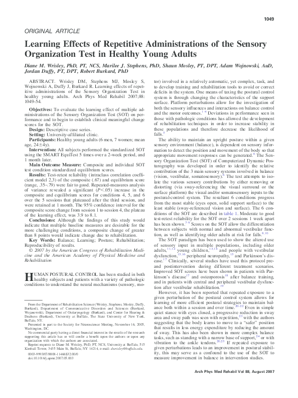 (PDF) Learning Effects of Repetitive Administrations of the Sensory ...