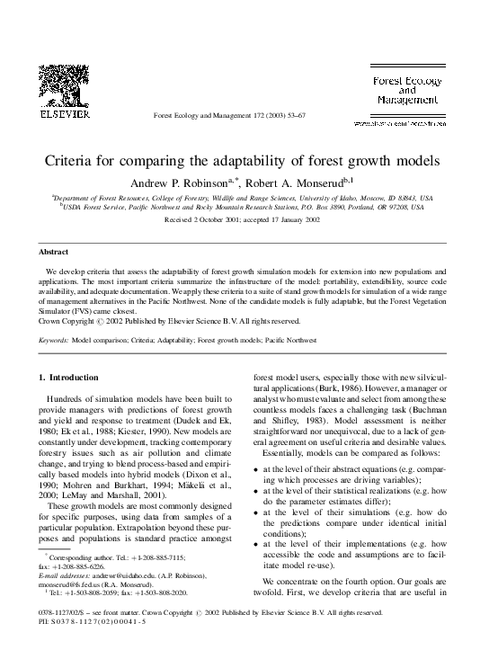 (PDF) Criteria for comparing the adaptability of forest growth models