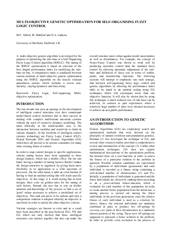 (PDF) Multi-objective genetic optimisation for self-organising fuzzy logic control