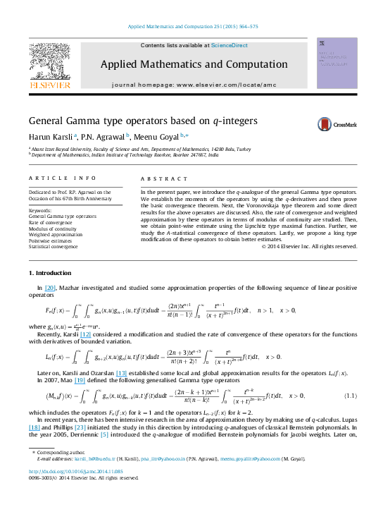 Pdf General Gamma Type Operators Based On Q Integers