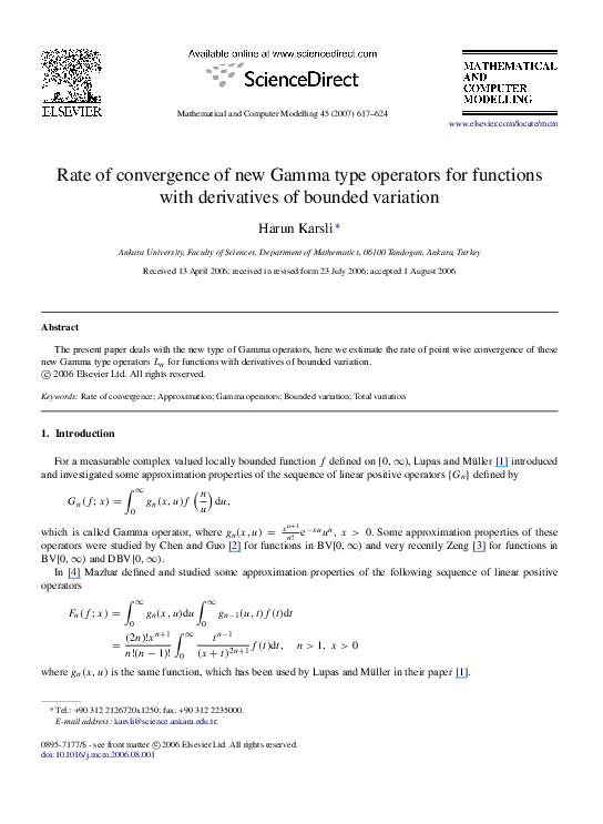 Pdf Rate Of Convergence Of New Gamma Type Operators For Functions