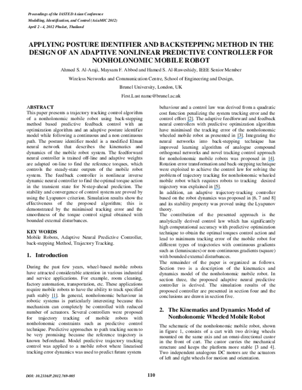 (PDF) Applying Posture Identifier and Backstepping Method in the Design of an Adaptive Nonlinear ...