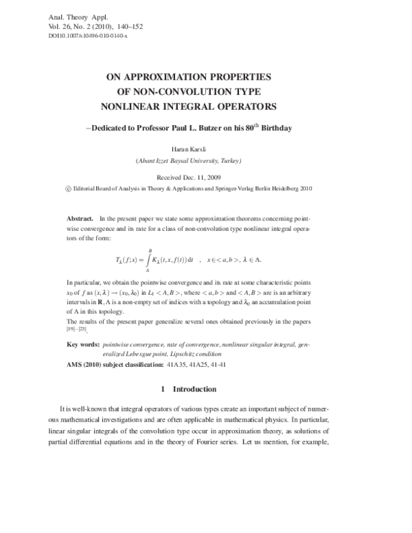 Pdf On Approximation Properties Of Non Convolution Type Nonlinear