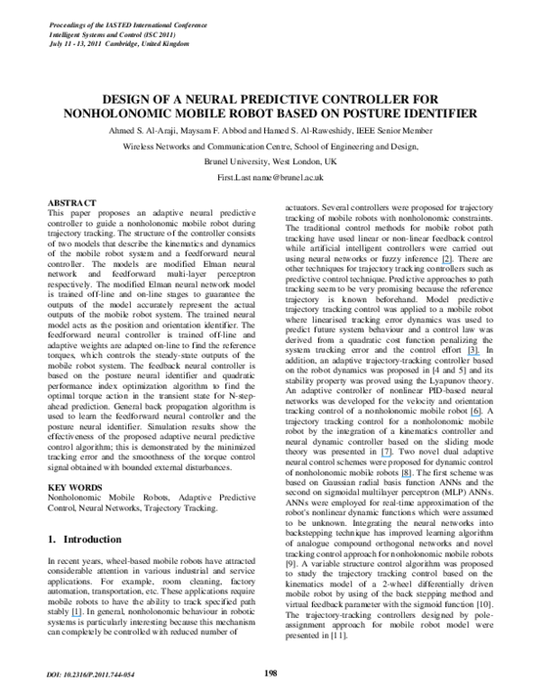 (PDF) Design of a neural predictive controller for nonholonomic mobile robot based on posture ...