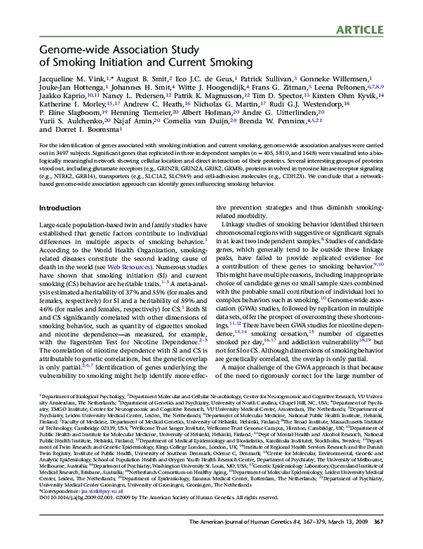 (PDF) Genome-wide Association Study of Smoking Initiation and Current ...