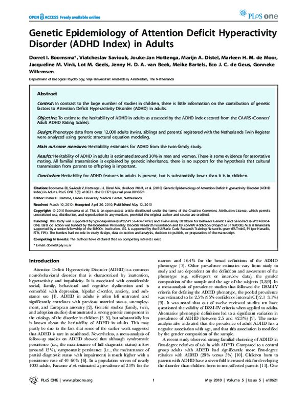 (PDF) Genetic Epidemiology of Attention Deficit Hyperactivity Disorder ...