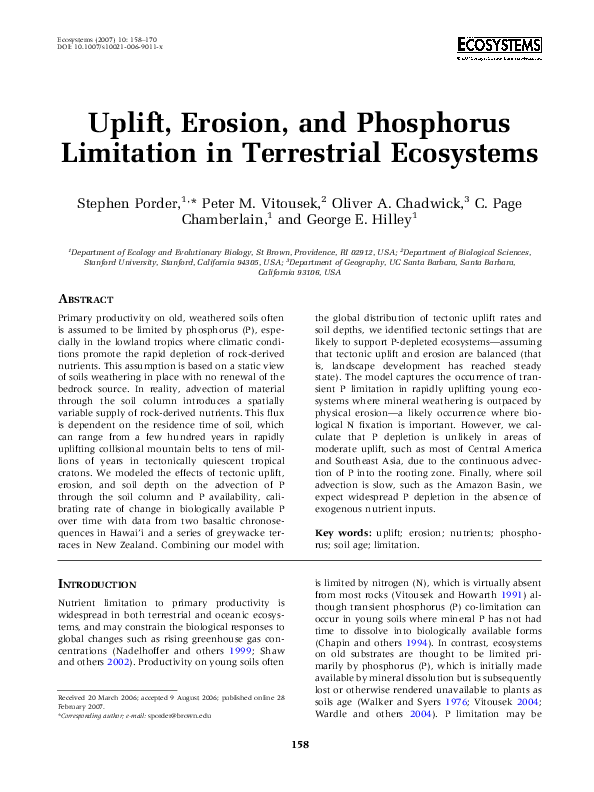 (PDF) Uplift, erosion, and phosphorus limitation in terrestrial ecosystems