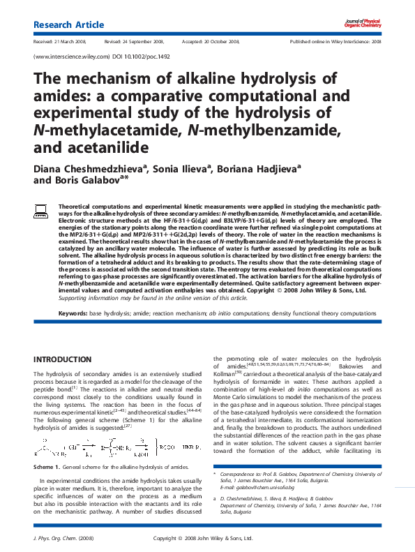 (PDF) The mechanism of alkaline hydrolysis of amides: a comparative computational and ...