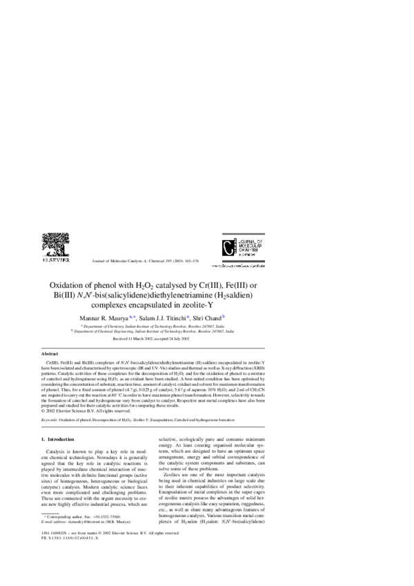 (PDF) Oxidation of phenol with H2O2 catalysed by Cu(II), Ni(II) and Zn ...