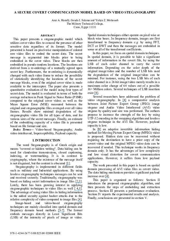 (PDF) A secure covert communication model based on video steganography