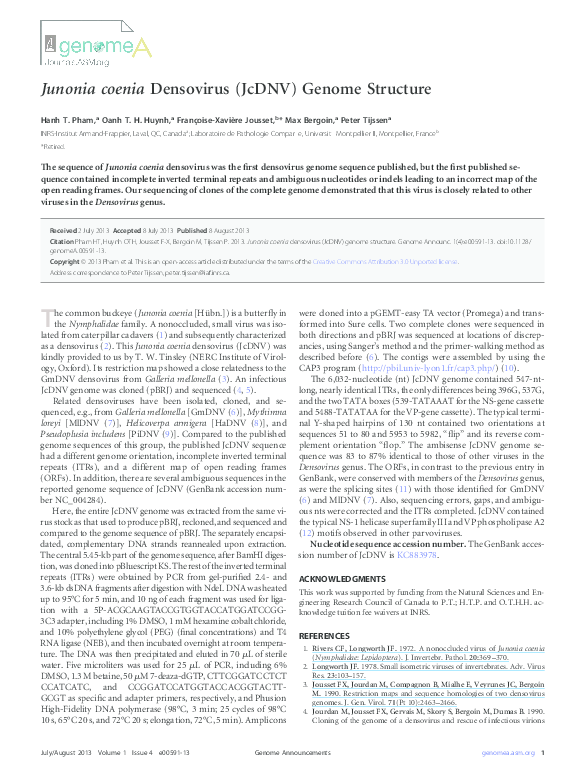 (PDF) Junonia coenia Densovirus (JcDNV) Genome Structure