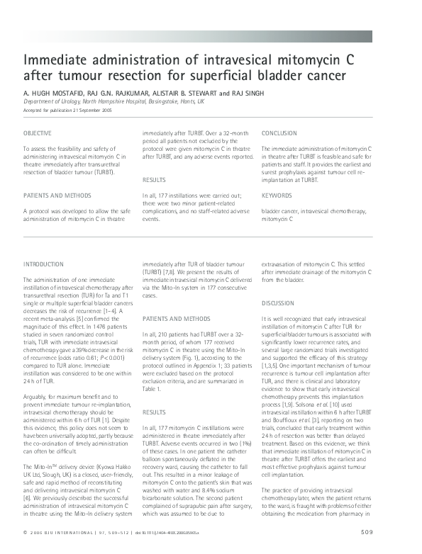 (PDF) Immediate administration of intravesical mitomycin C after tumour ...